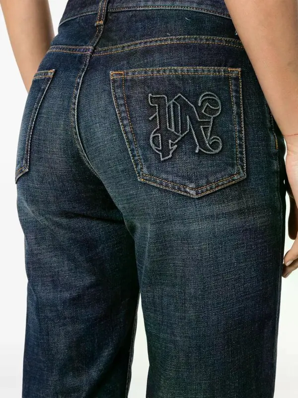 Palm Angels Logo Embroidered Straight-leg Jeans