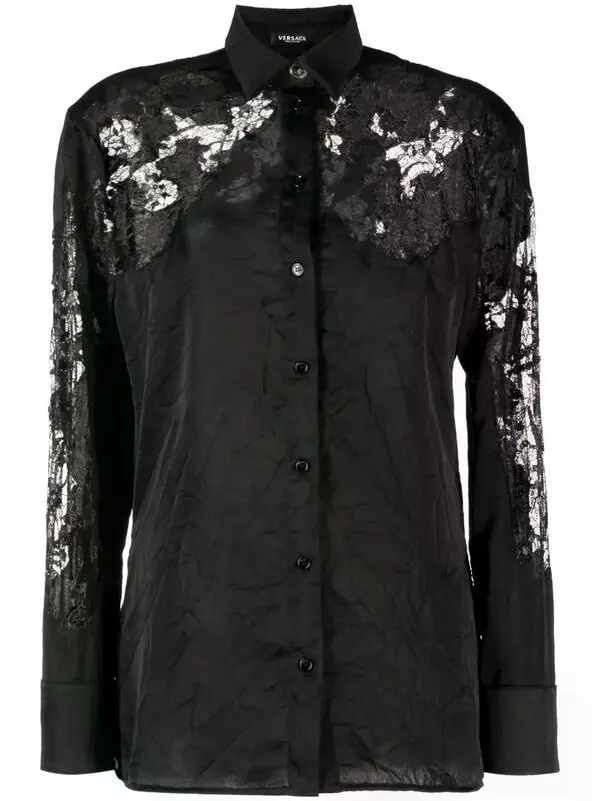 Versace Sheer-lace Crinkled Satin Shirt