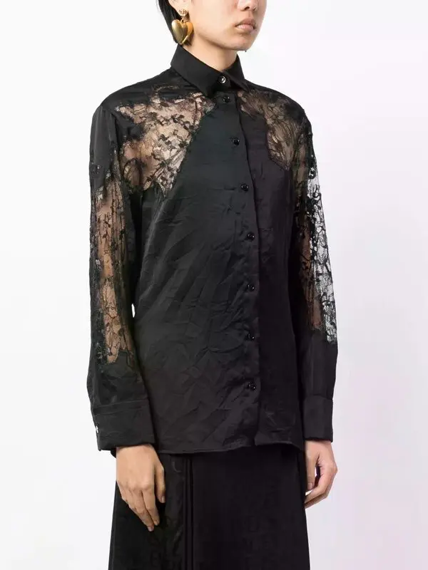 Versace Sheer-lace Crinkled Satin Shirt
