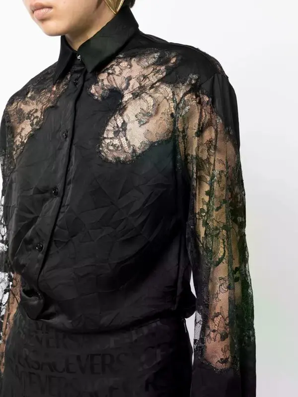 Versace Sheer-lace Crinkled Satin Shirt
