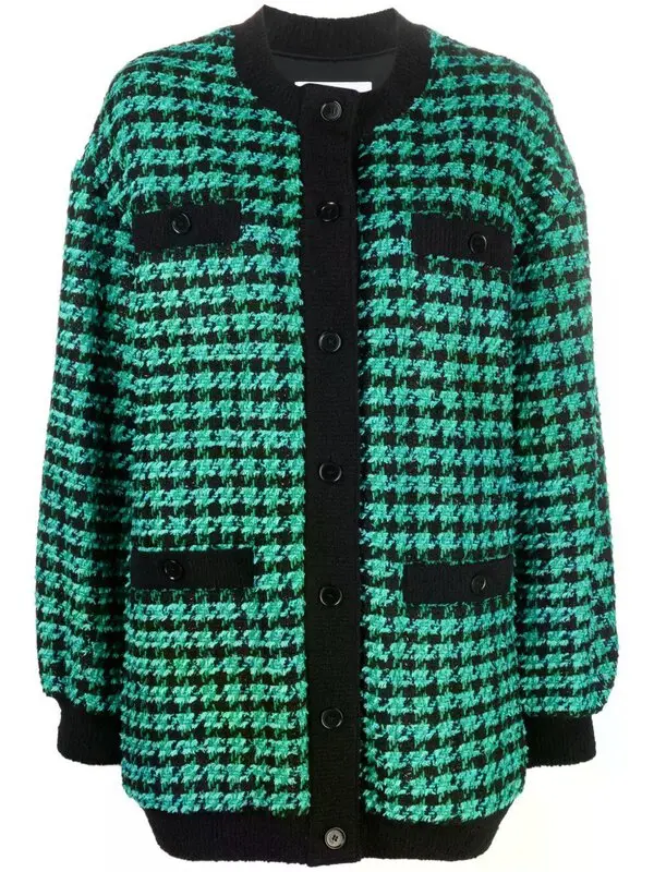 MSGM Houndstooth Tweed Cardigan Coat