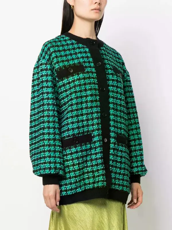 MSGM Houndstooth Tweed Cardigan Coat