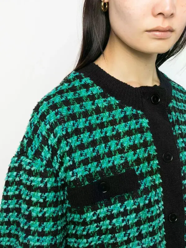MSGM Houndstooth Tweed Cardigan Coat