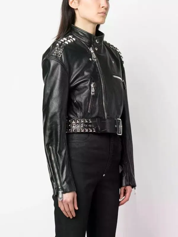 Philipp Plein Rockstud Cropped Leather Jacket
