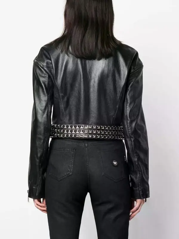 Philipp Plein Rockstud Cropped Leather Jacket
