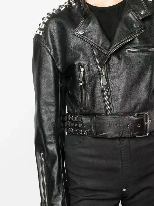 Philipp Plein Rockstud Cropped Leather Jacket