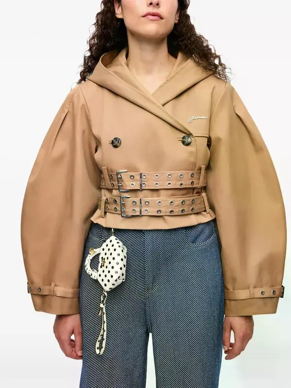 GANNI Hooded Double-breasted Jacket - Brown