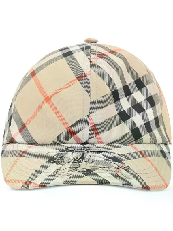 Burberry Check Baseball Cap With Equestrian Knight Design Appliqu - Neutrals