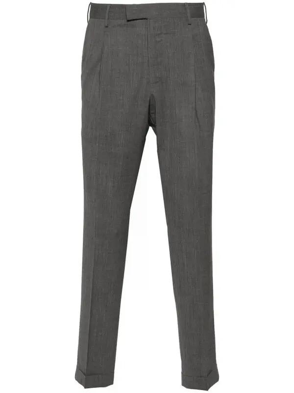 PT TORINO Pleated Slim-cut Trousers - Grey