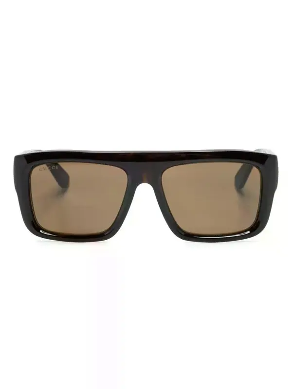 Gucci Logo-engraved Rectangle-frame Sunglasses - Brown