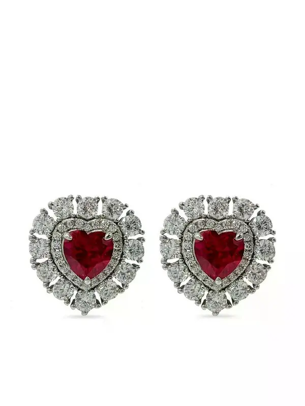 JUWELINA PARIS Ember Ruby Stud Earrings - Silver
