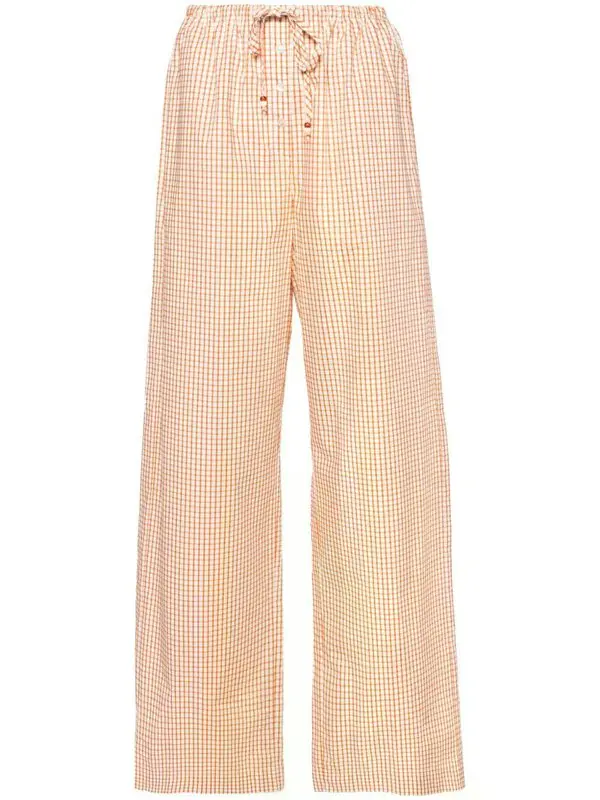 FORTE_FORTE Gingham-check Wide-leg Trousers - Brown