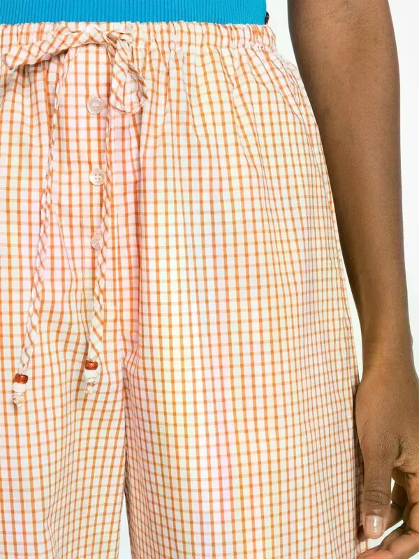 FORTE_FORTE Gingham-check Wide-leg Trousers - Brown