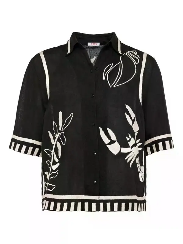ERES Crab Embroidered Short-sleeve Shirt - Black