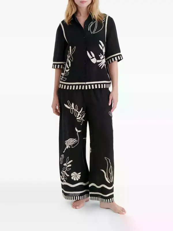 ERES Crab Embroidered Short-sleeve Shirt - Black