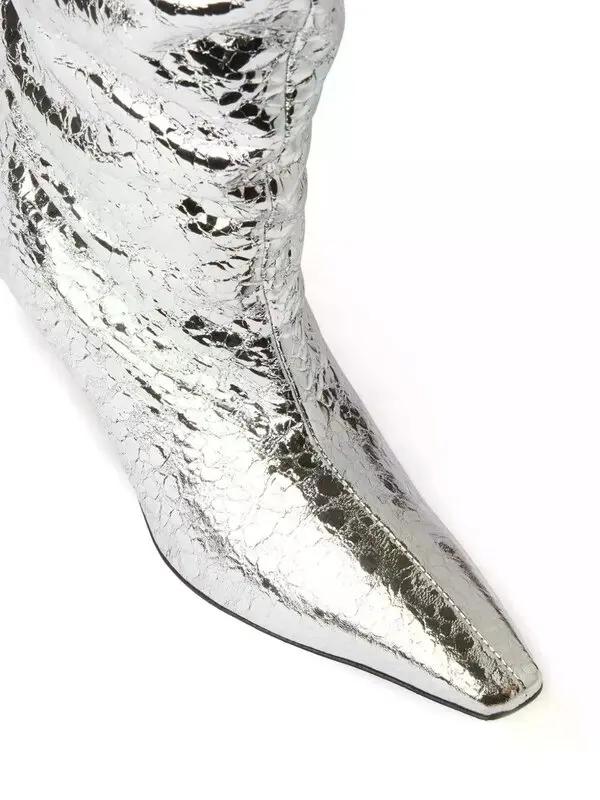 MSGM Ruched Foiled Leather Kitten Heel Boots