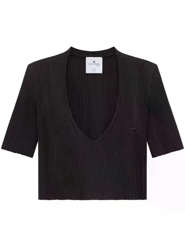 COURREGES Ribbed Knit V-neck Top