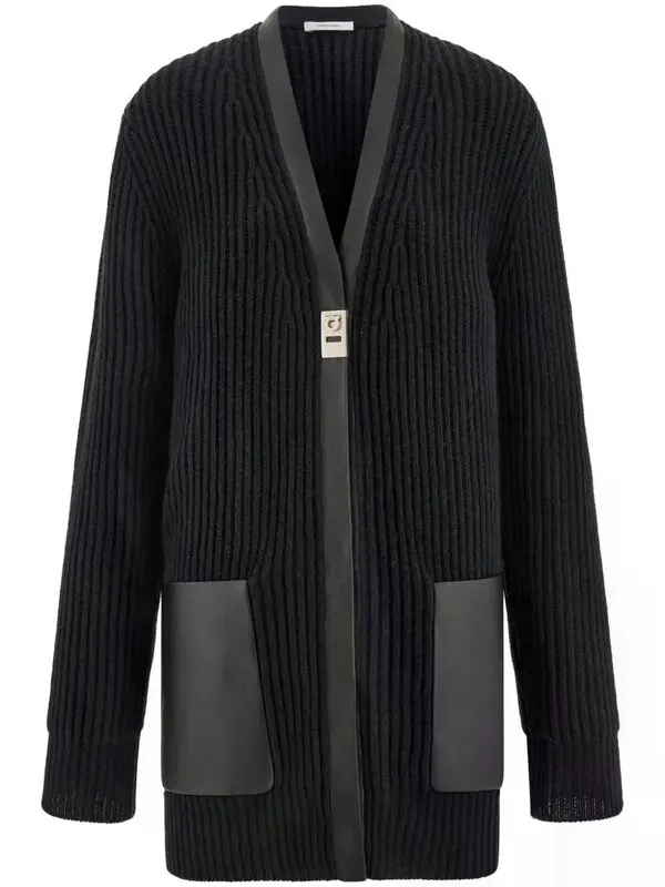 FERRAGAMO Leather-trimmed Virgin Wool Cardigan