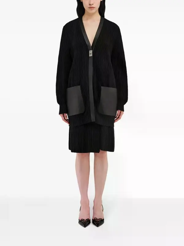 FERRAGAMO Leather-trimmed Virgin Wool Cardigan