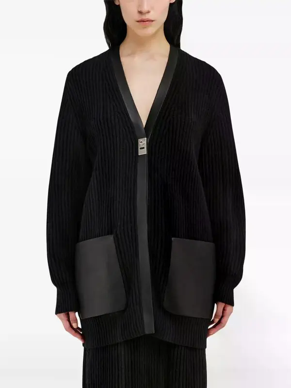 FERRAGAMO Leather-trimmed Virgin Wool Cardigan