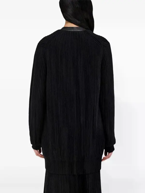 FERRAGAMO Leather-trimmed Virgin Wool Cardigan