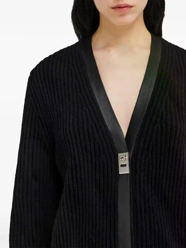 FERRAGAMO Leather-trimmed Virgin Wool Cardigan