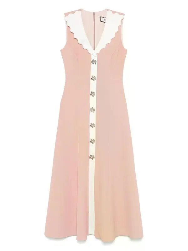 NISSA Scallop-collar Midi Dress - Pink