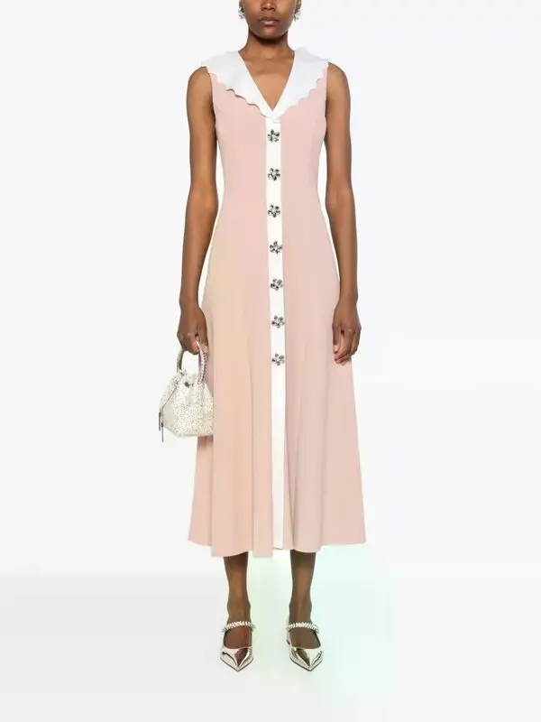 NISSA Scallop-collar Midi Dress - Pink