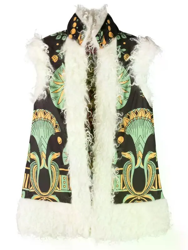 La DoubleJ Graphic-print Shearling-trim Vest - Black