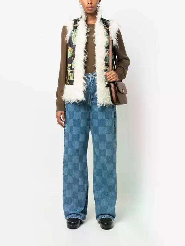 La DoubleJ Graphic-print Shearling-trim Vest