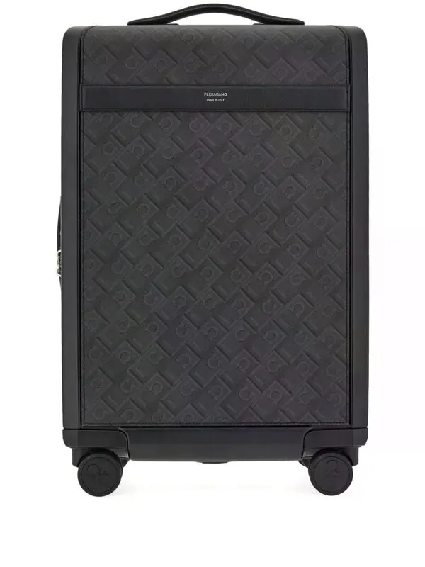FERRAGAMO Gancini-print Leather Luggage - Grey