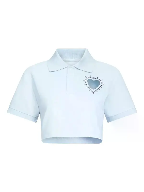 AREA Crystal-embellished Cropped Polo - Blue