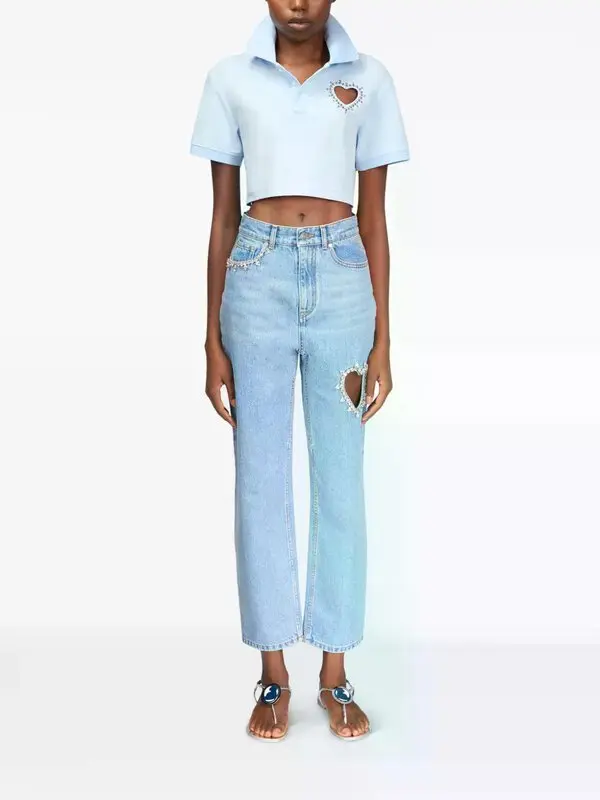 AREA Crystal-embellished Cropped Polo - Blue