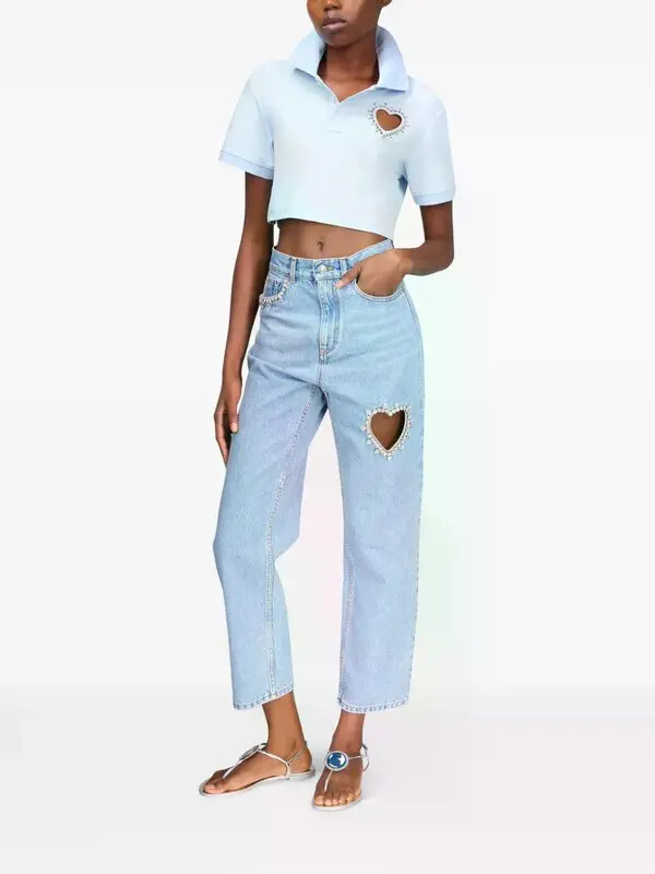 AREA Crystal-embellished Cropped Polo - Blue