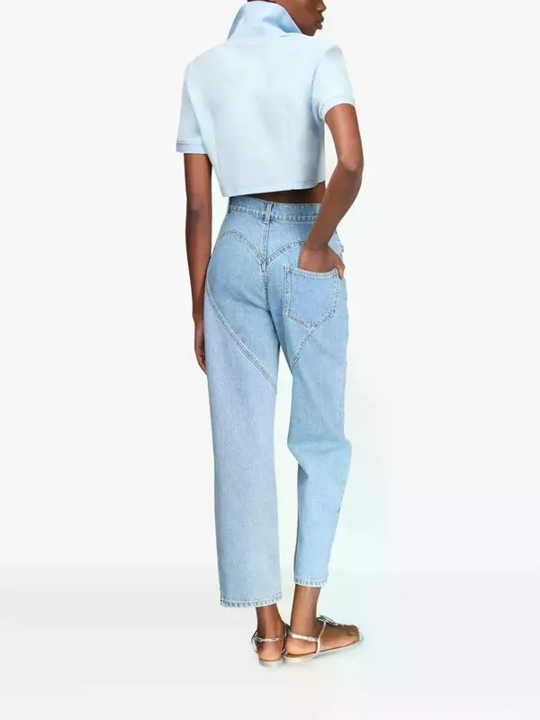 AREA Crystal-embellished Cropped Polo - Blue