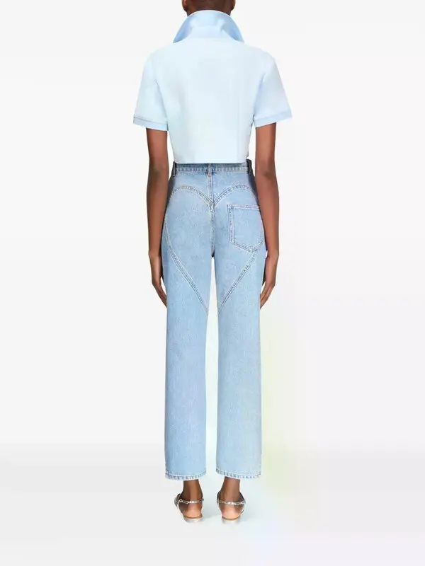 AREA Crystal-embellished Cropped Polo - Blue