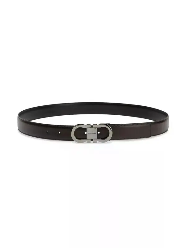 FERRAGAMO Reversible Gancini Leather Belt - Black