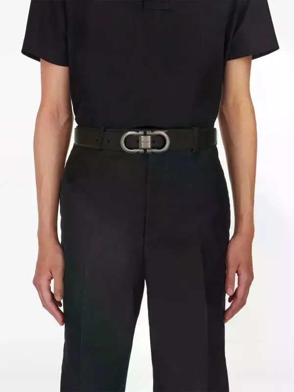 FERRAGAMO Reversible Gancini Leather Belt - Black