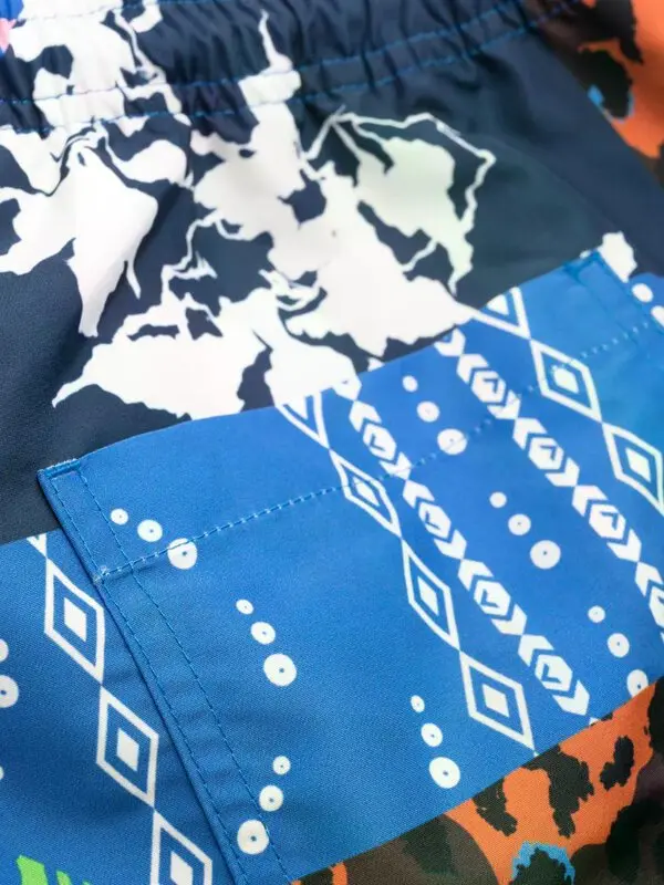 COUNTY OF MILAN Patchwork-print Swim Shorts