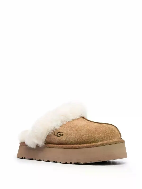 UGG Disquette Suede Shearling Lined Platform Slippers - Neutrals