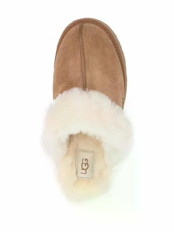 UGG Disquette Suede Shearling Lined Platform Slippers - Neutrals