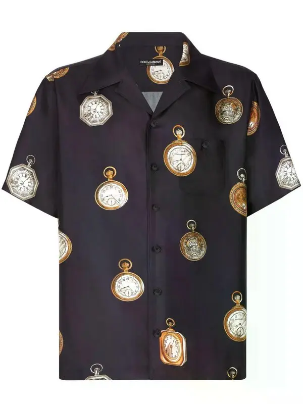 Dolce & Gabbana Clock-motif Silk Shirt
