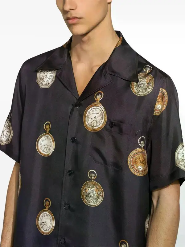 Dolce & Gabbana Clock-motif Silk Shirt