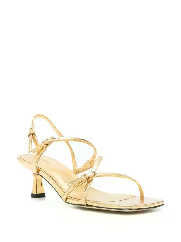 Sandro Patent Leather Strappy Heeled Sandals - Gold