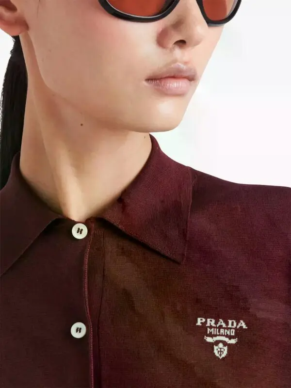 Prada Embroidered-logo Silk Polo Shirt