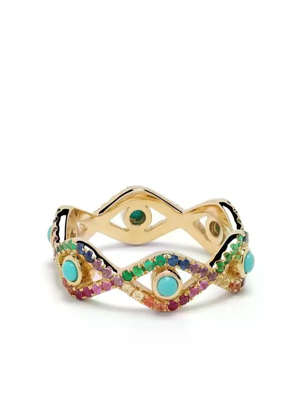 SYDNEY EVAN 14kt Yellow Gold Rainbow Evil Eye Eternity Multi-stone Ring - Multicolour