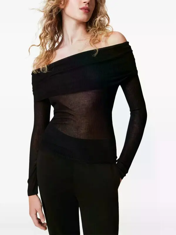 TWINSET Off-shoulder Ribbed Knit Sweater