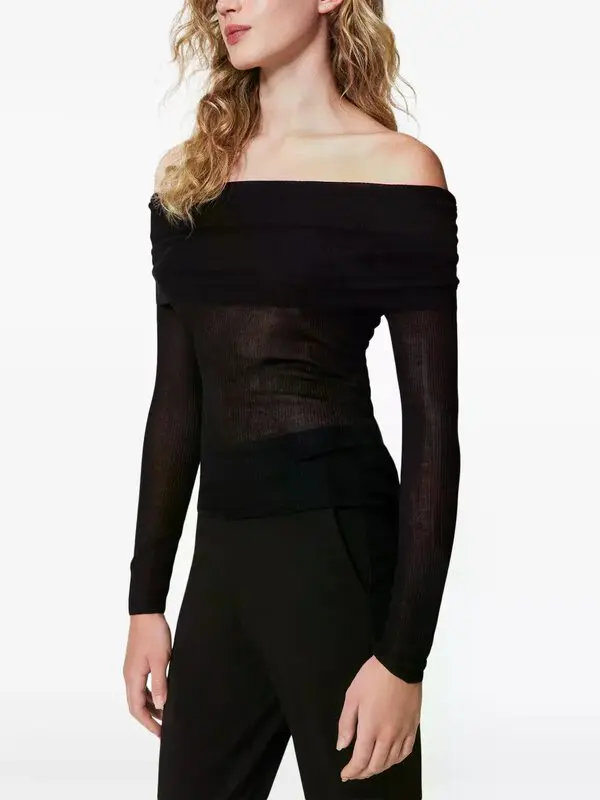 TWINSET Off-shoulder Ribbed Knit Sweater