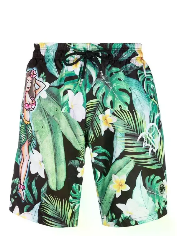 Philipp Plein Floral-print Swim Shorts - Green