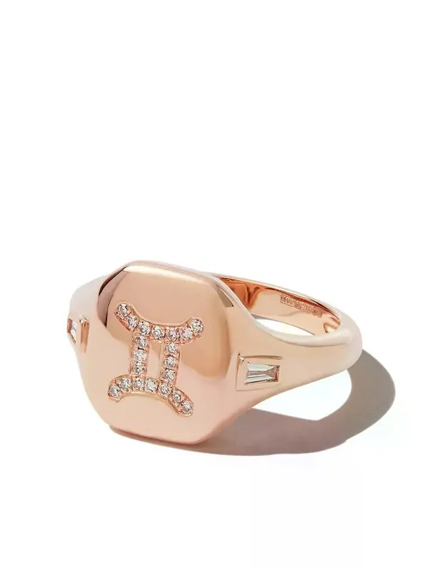 Shay 18k Rose Gold Gemini Diamond Signet Ring - Pink